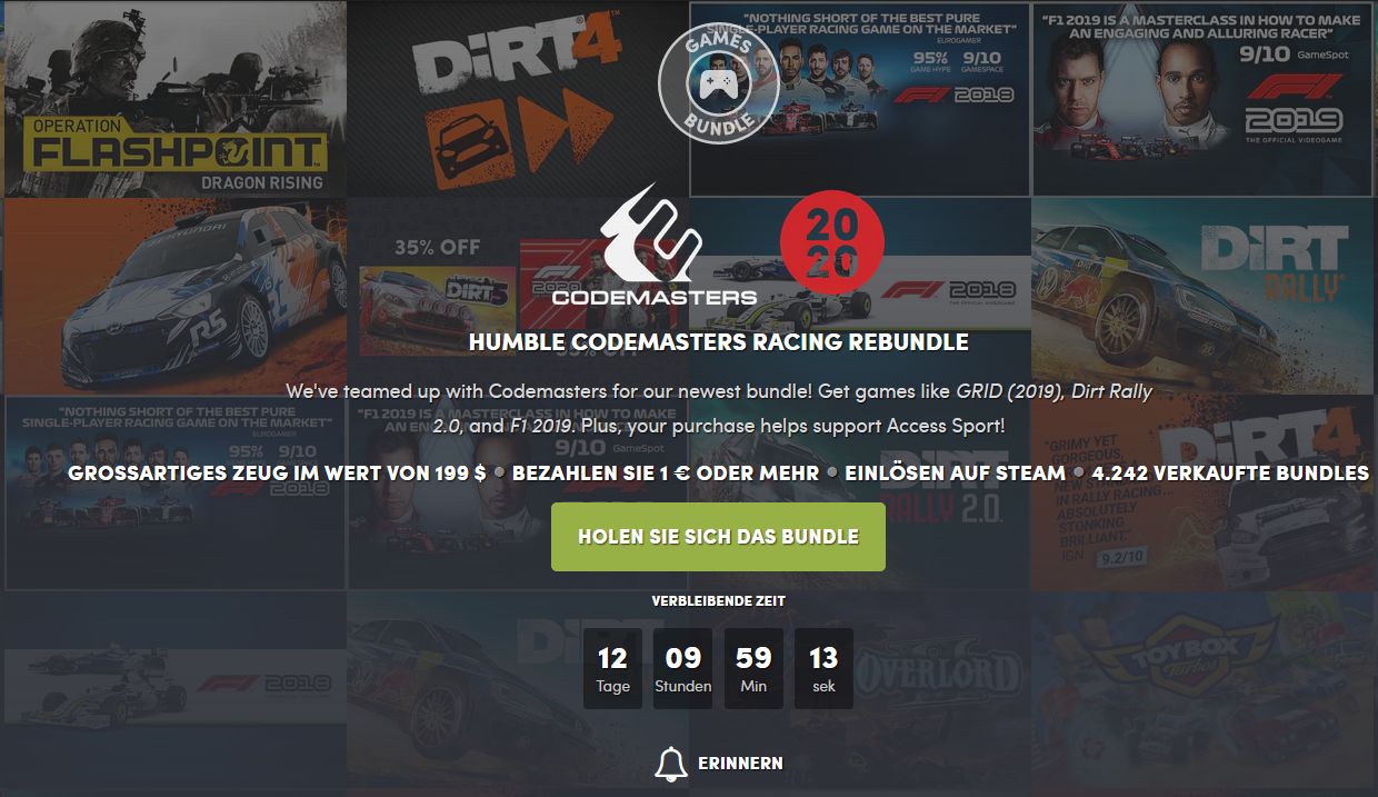 Codemasters-Bundle bei Humble Bundle für ganz kleines Geld • JPGAMES.DE